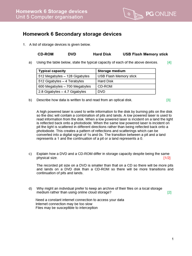 Computer Organisation Homework 6 Secondary Storage | PDF | Hard Disk ...