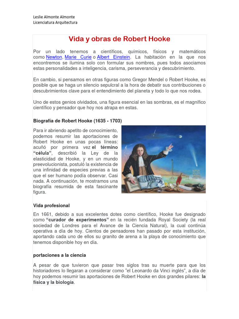 Vida y legado de Robert Hooke | PDF | Science