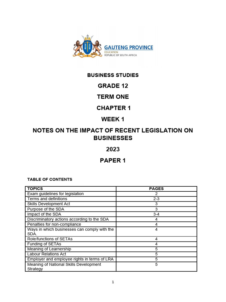 2023 GR 12 Week 1 Notes On Legislation | PDF | Employment | Labour Law