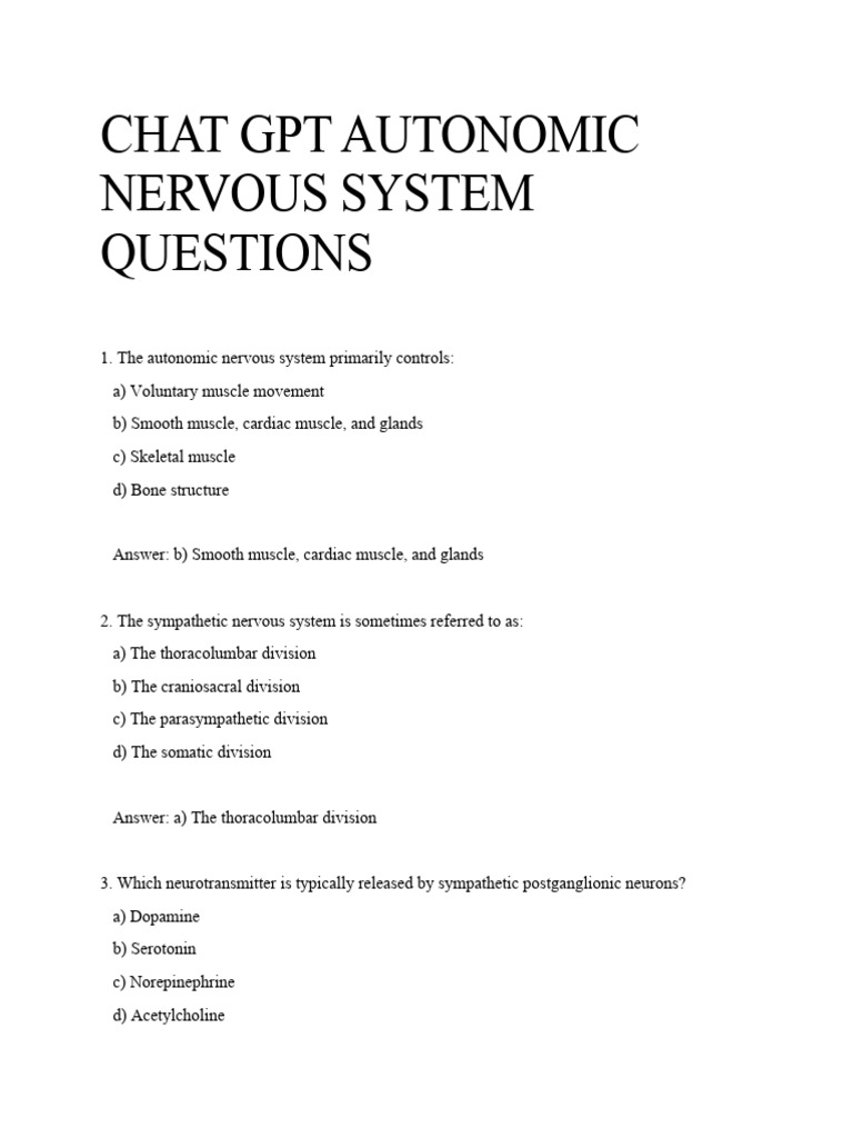 Autonomic Nervous System Quiz Questions | PDF | Autonomic Nervous ...