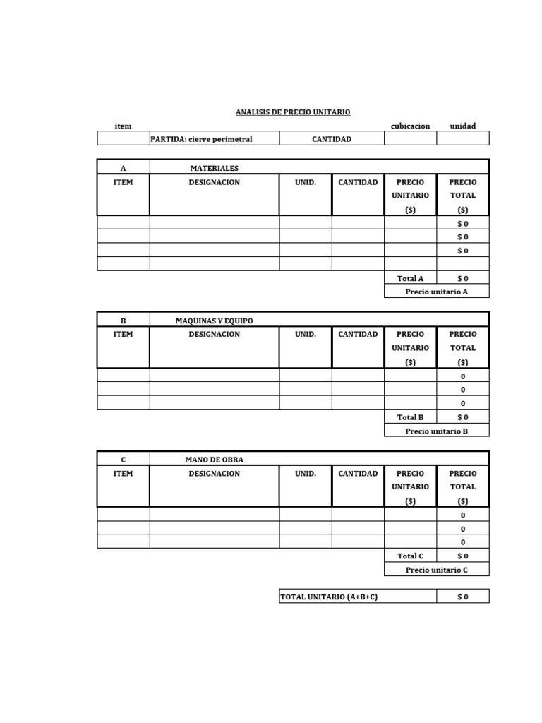 Planilla de APU Base | Descargar gratis PDF | Ingeniero civil ...