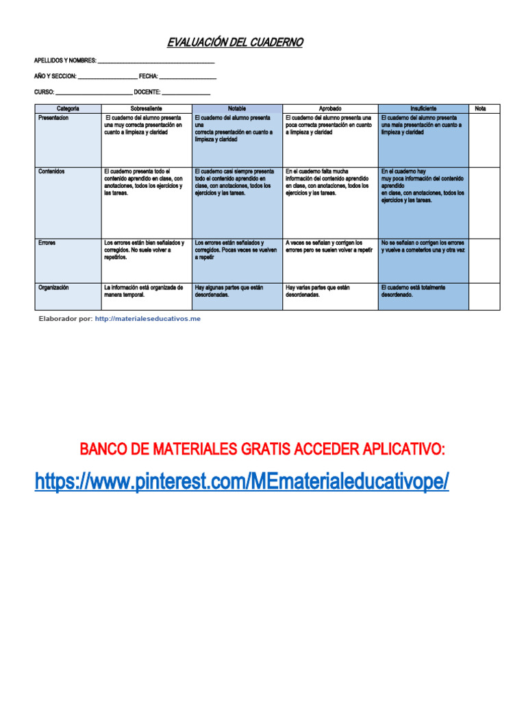 1-rubrica-para-evaluar-cuaderno | PDF
