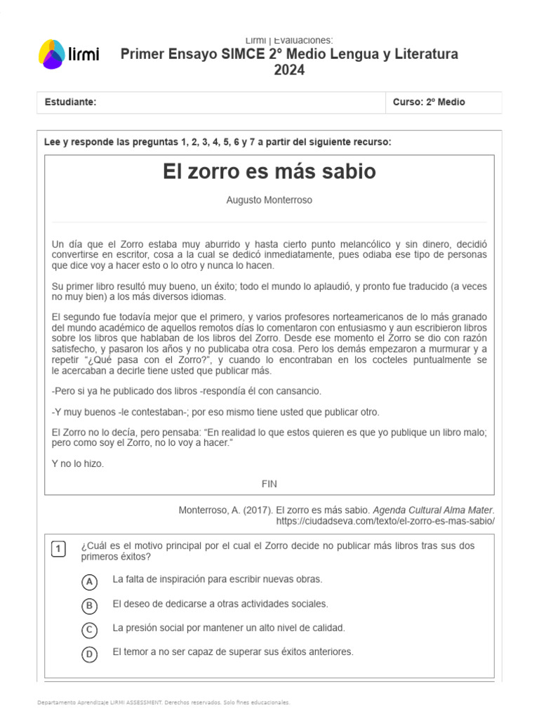 Primer Ensayo Simce 2 Medio Lengua y Literatura 2024 5593855 | PDF | Familia | Humor