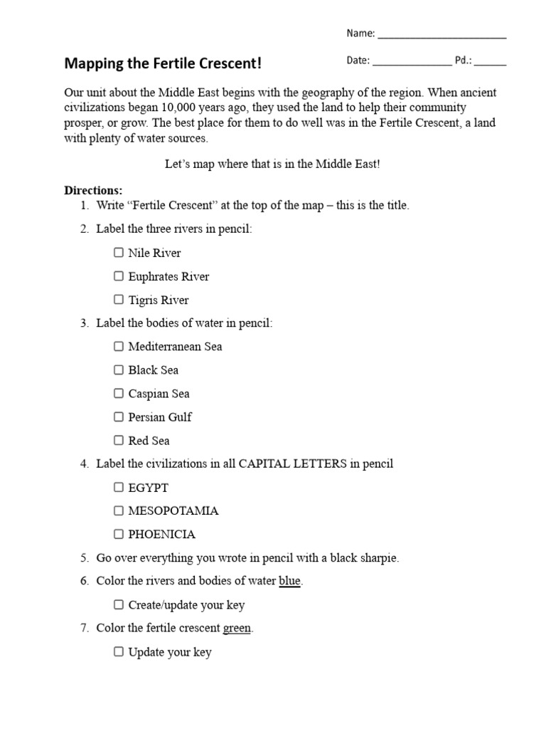 Fertile Crescent Map directions (paper) | PDF