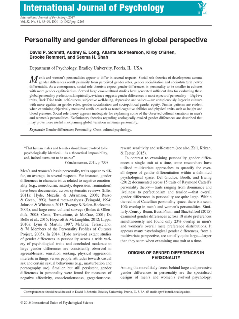 Personality and Gender Differences in Global Perspective | PDF | Gender ...
