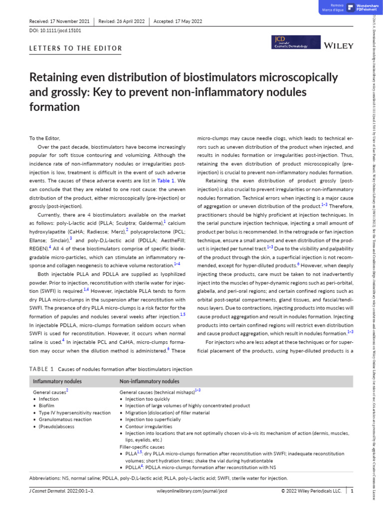 Retaining Even Distribution of Biostimulators Microscopically and Grossly - Key To Prevent Non ...