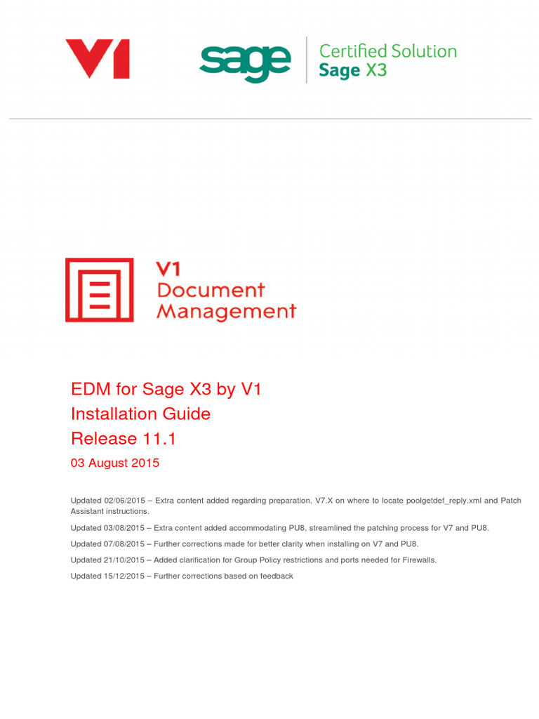 EDM For Sage X3 by V1 - Installation Guide | Download Free PDF | Port (Computer Networking ...