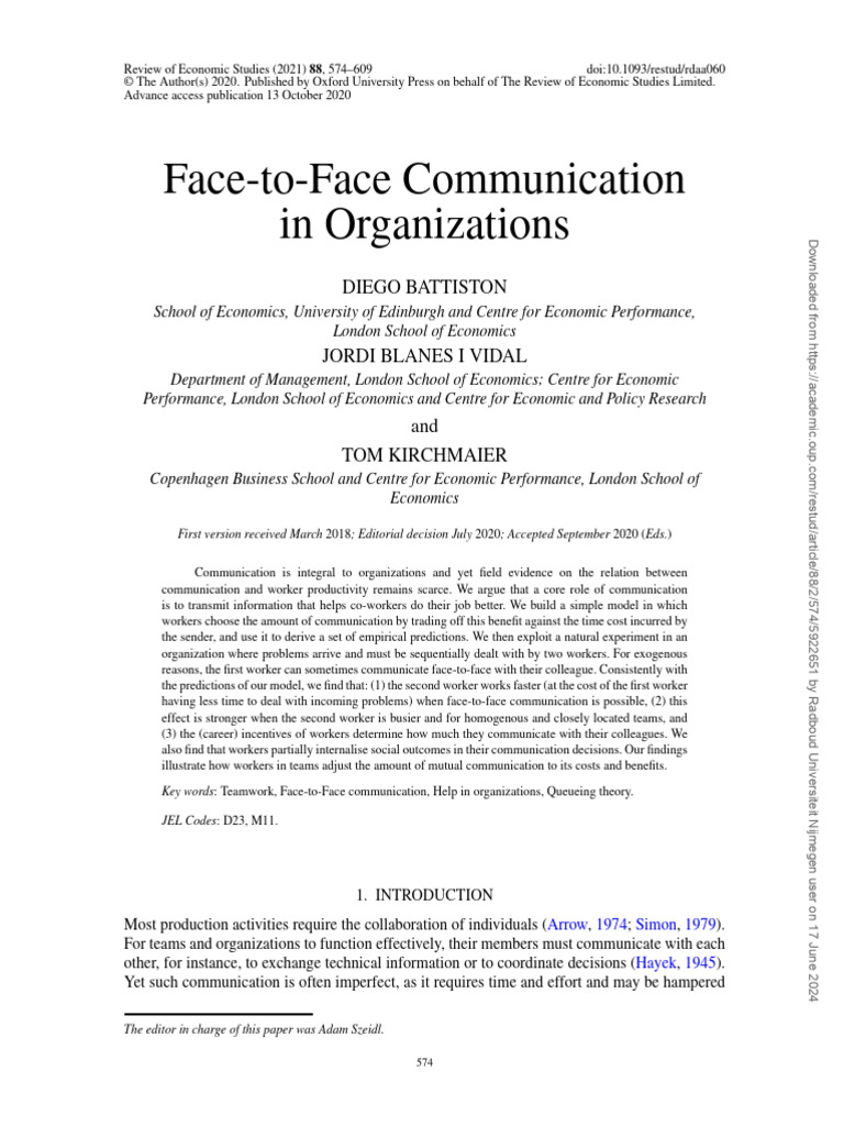 Battiston Et Al - 2021 - Face-To-face Communication in Organizations ...