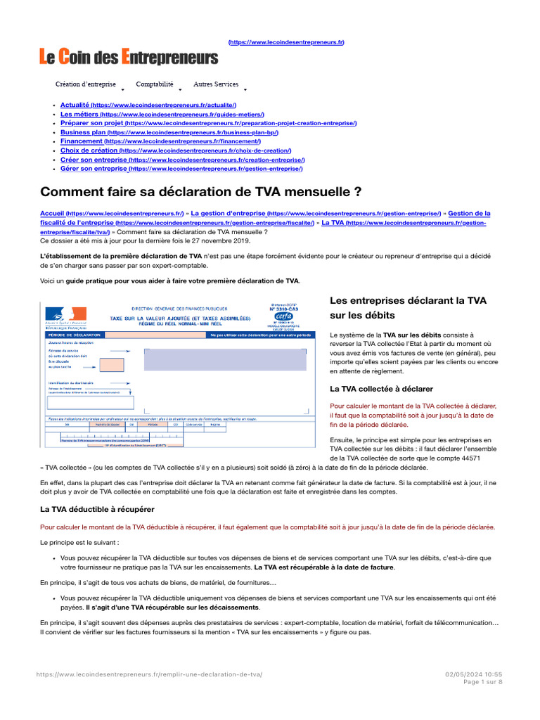 Guide pour remplir la déclaration de TVA CA3 | PDF | Capitaux propres ...
