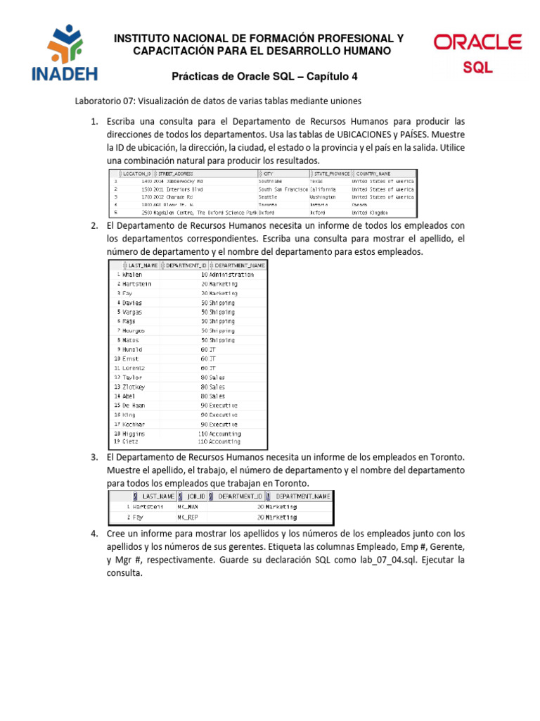 Prácticas del Capítulo 4 | Descargar gratis PDF | SQL | Gestión de recursos humanos