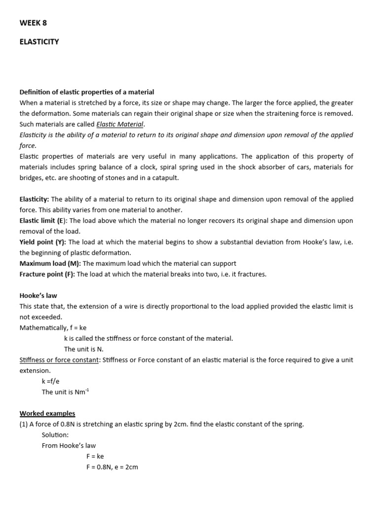 SS 1 Physics | Download Free PDF | Elasticity (Physics) | Young's Modulus