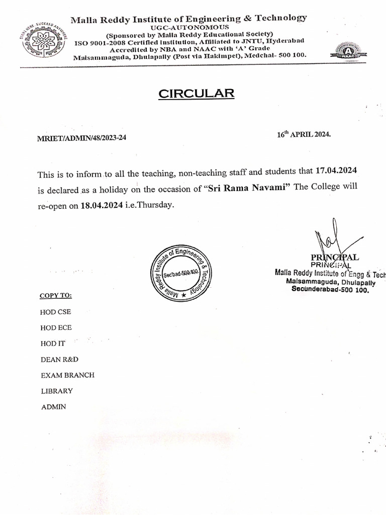 Holiday Circular | PDF