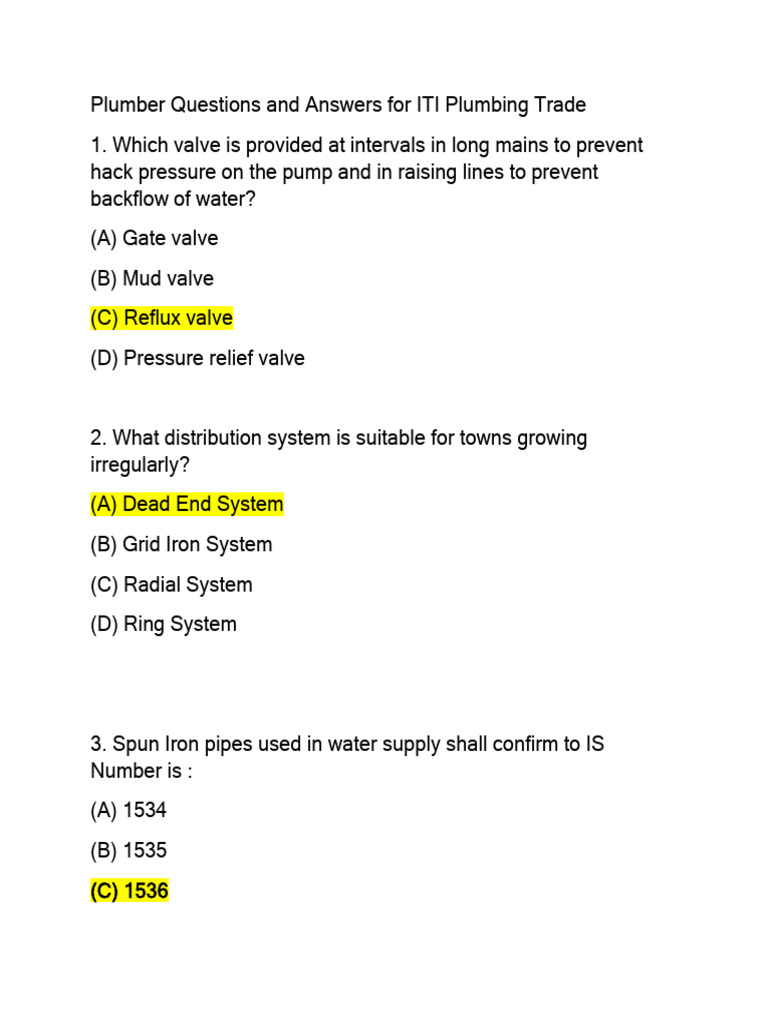 Plumber Questions | PDF | Pipe (Fluid Conveyance) | Valve