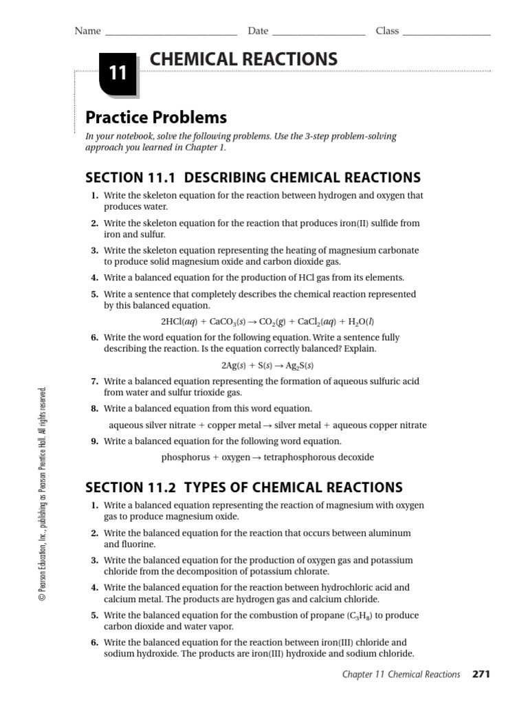 Reactions CH - 11 - Pract - Probs | PDF | Chemical Reactions | Precipitation (Chemistry)