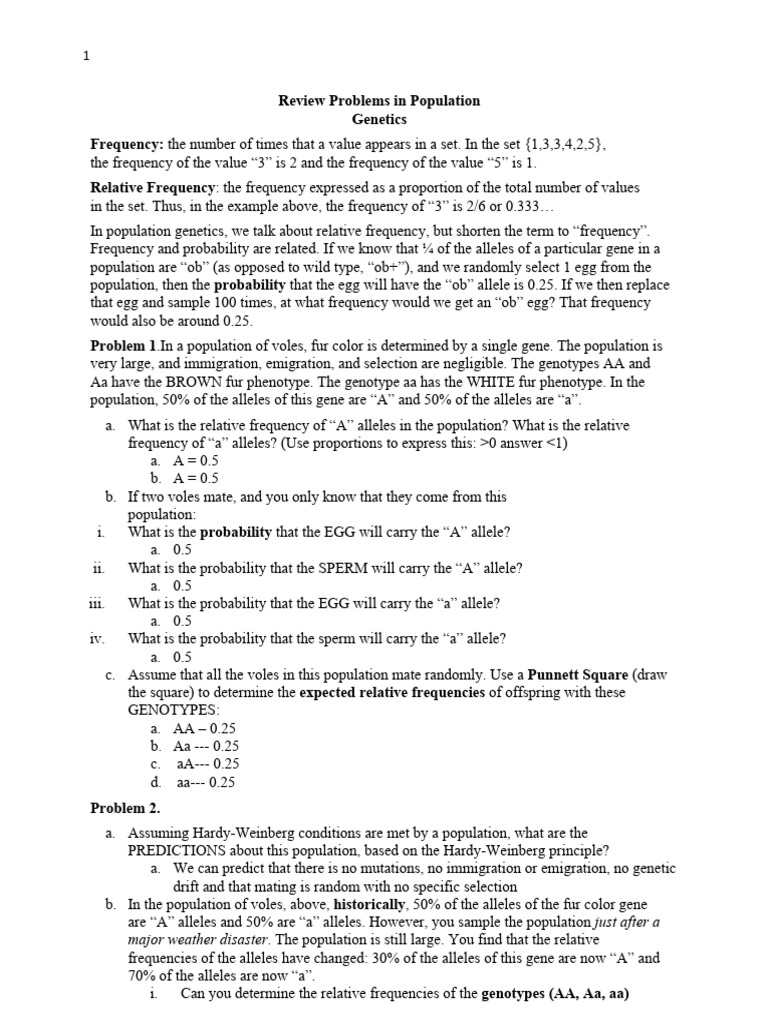 Population Genetics Problems | PDF | Allele | Genotype