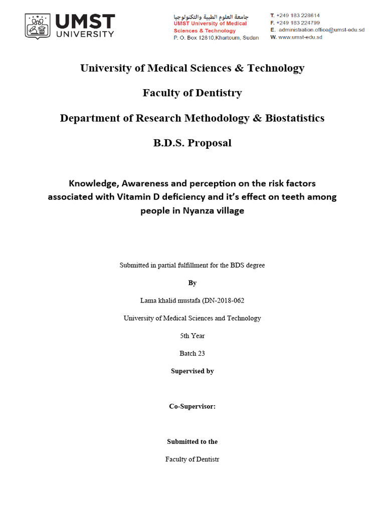 Lama's Proposal Draft 11 | PDF | Vitamin D | Human Tooth