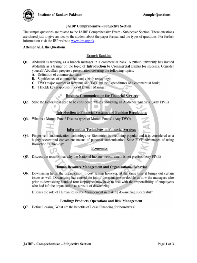JAIBP Comprehensive Subjective Section | PDF | Banks | Debits And Credits