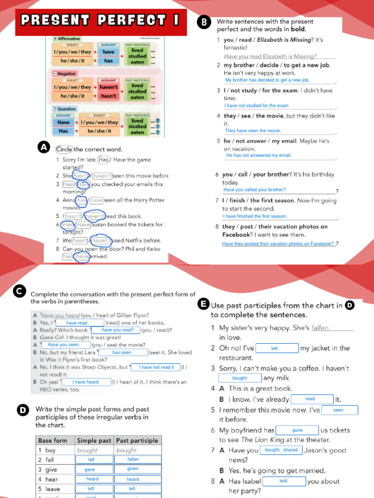 Present Perfect Practice Sentences | PDF