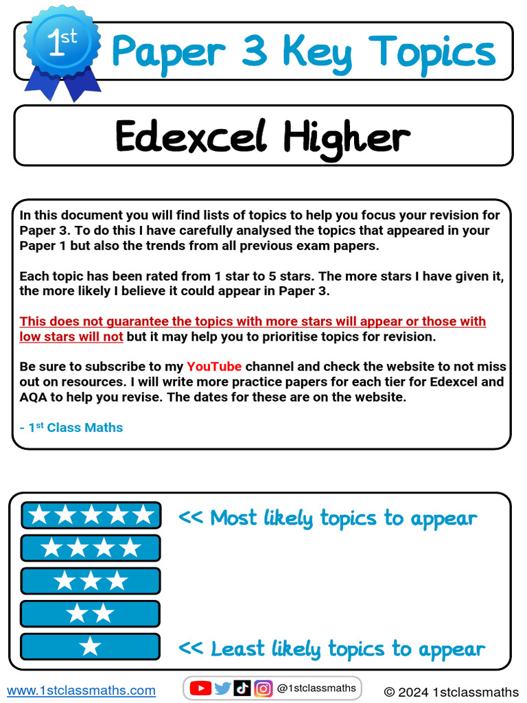 Edexcel Higher Paper 3 Revision Topics | PDF | Educational ...