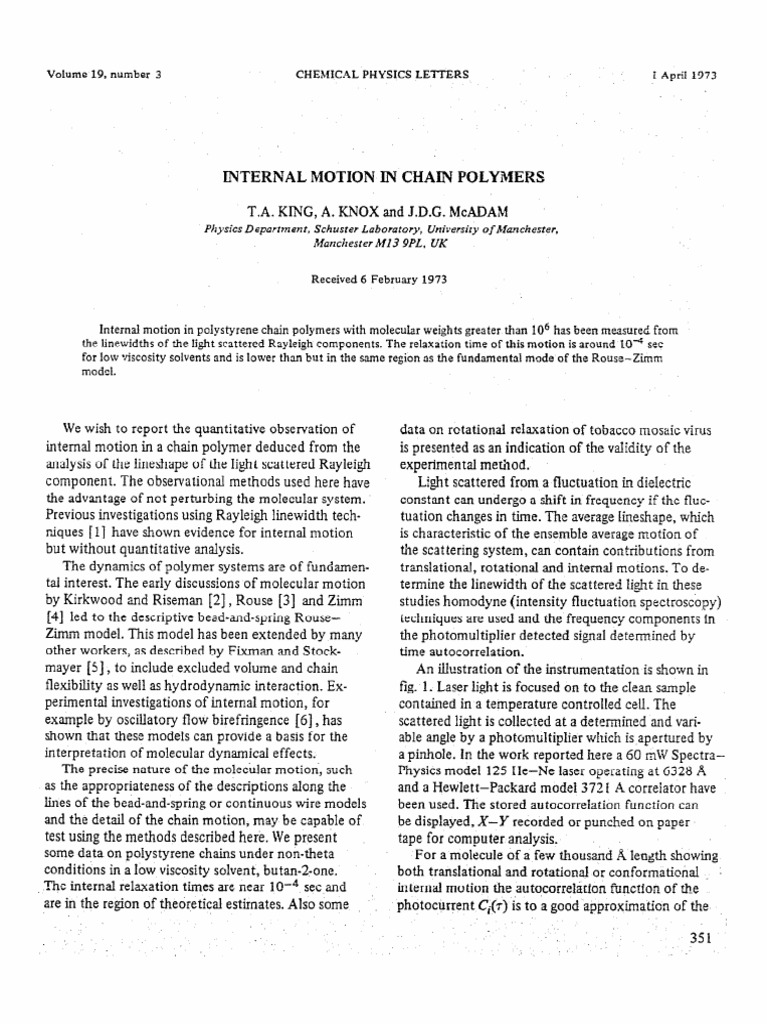 1-Internal Motion in Chain Polymers | PDF | Polymers | Viscosity