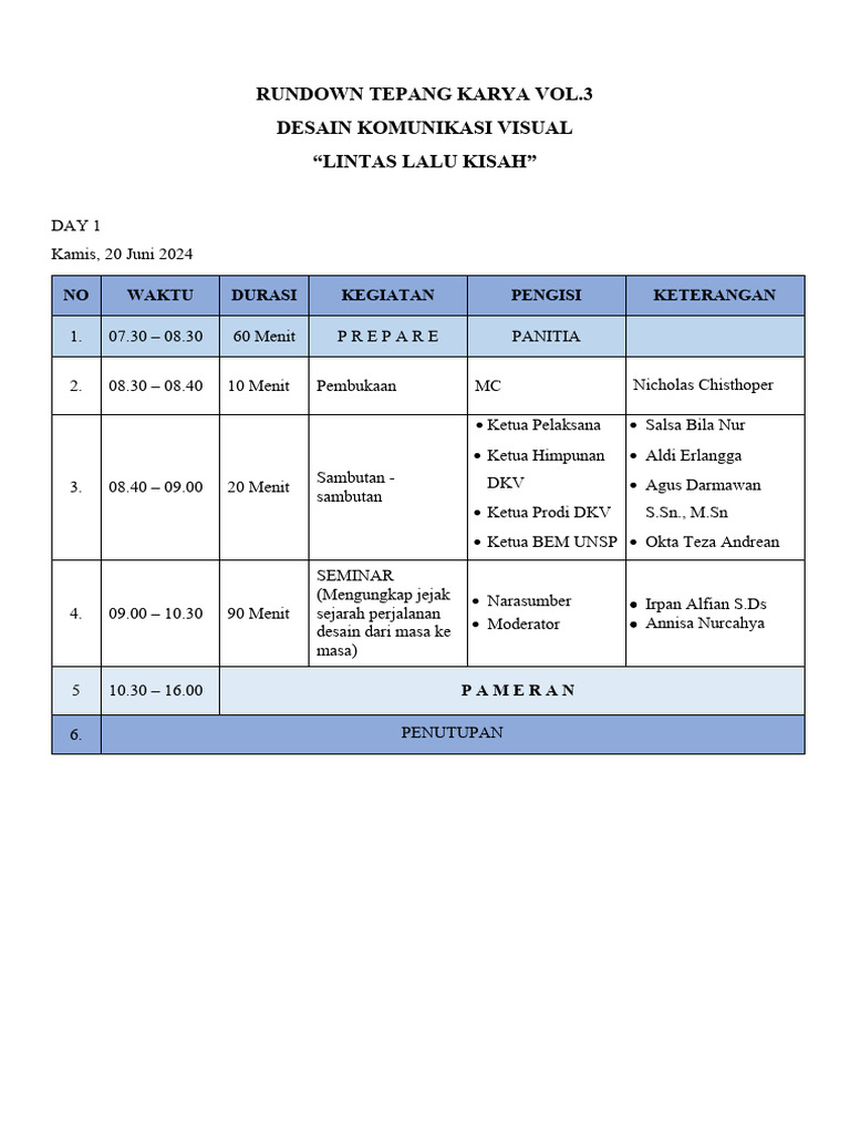 Rundown Tepang Karya Vol.3 DKV HMM | PDF