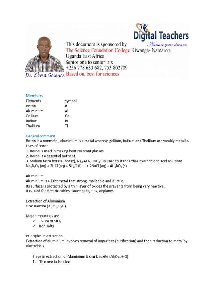Group 3 Elements | PDF | Aluminium | Chlorine