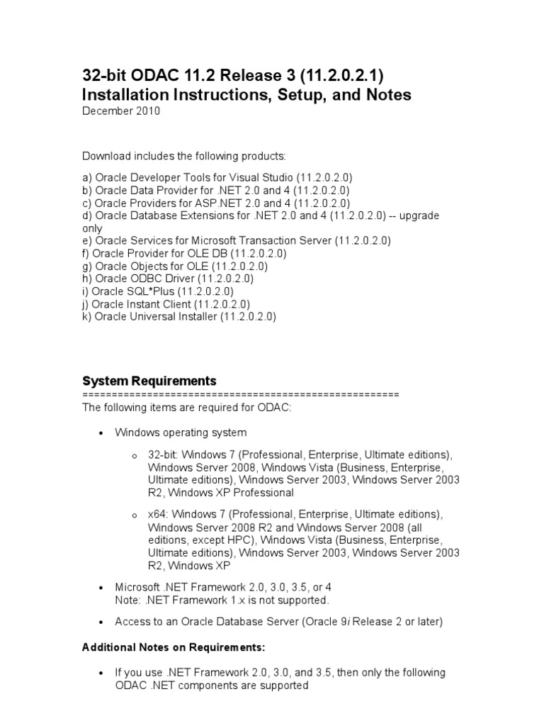 Installation Instructions ODAC | Download Free PDF | Oracle Database | Port (Computer Networking)