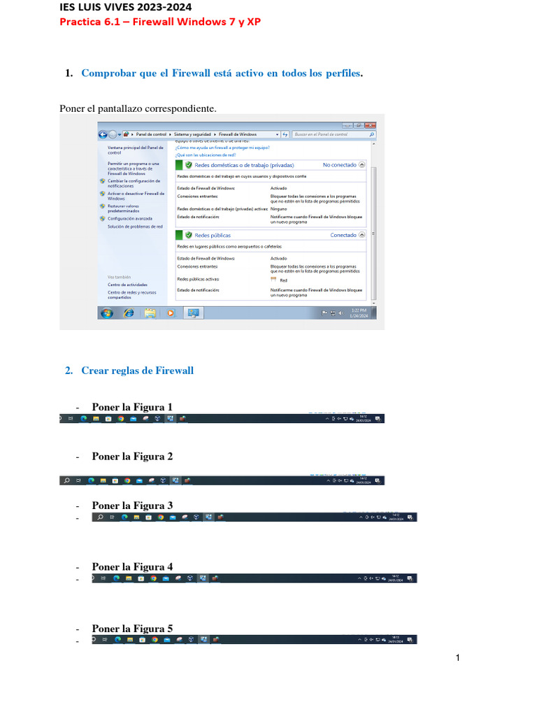 Practica 6.1 - Firewall Windows 7 y XP: Poner El Pantallazo Correspondiente | PDF