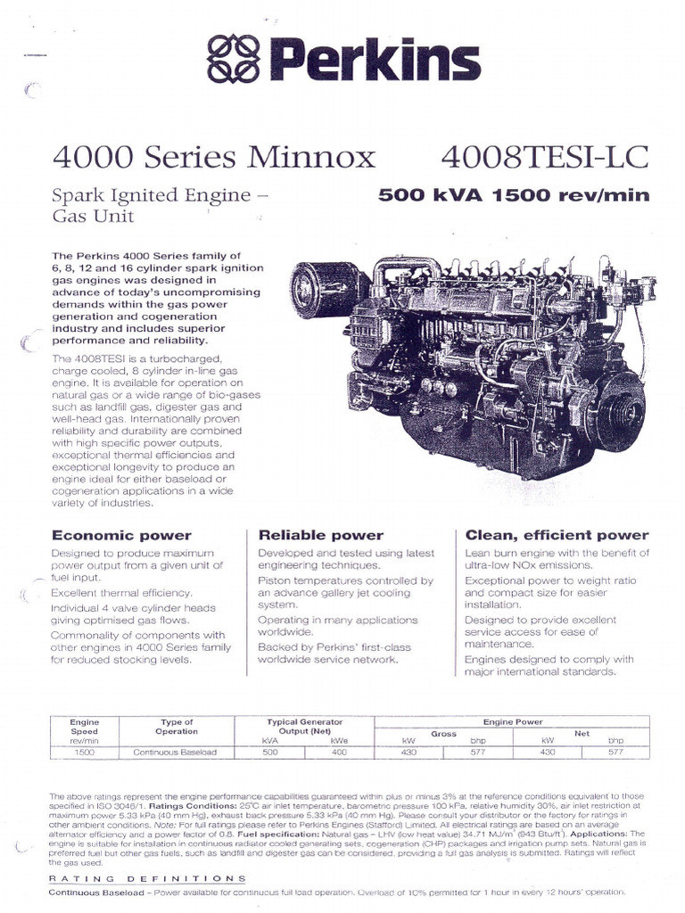 Hoja de Datos Perkins 4008 Gas | PDF