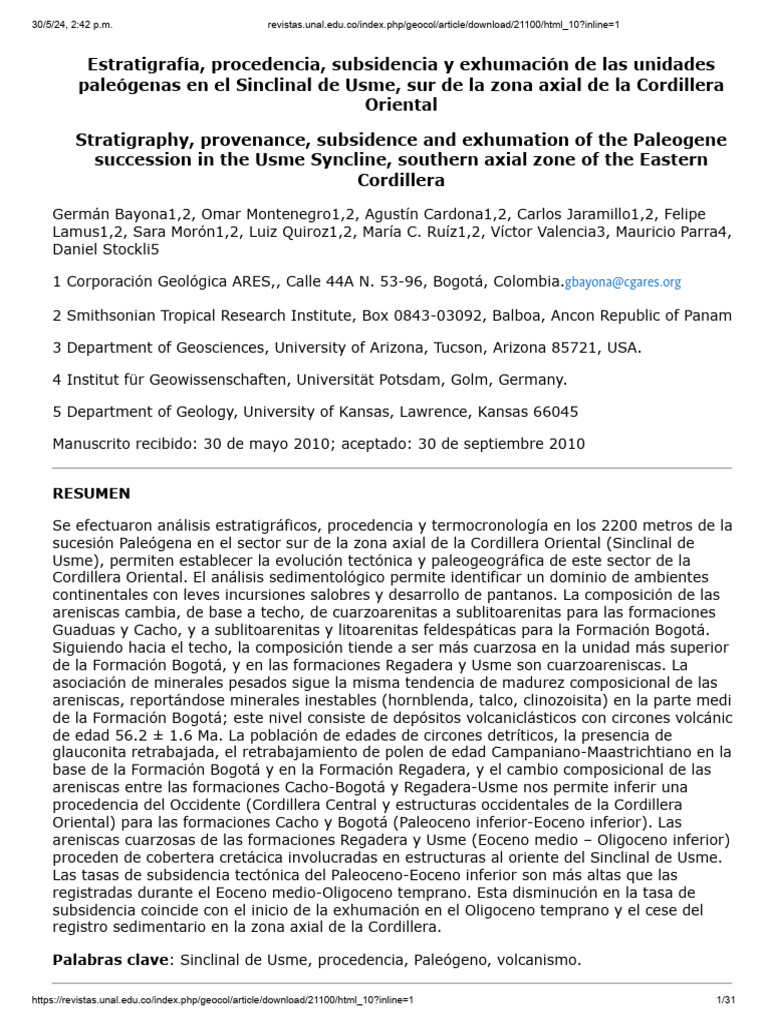 Revistas - Unal.edu - Co - Estratigrafia Sinclinal de Usme | PDF | Roca ...
