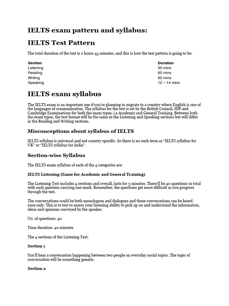 IELTS Exam Pattern and Syllabus Overview | PDF | International English ...