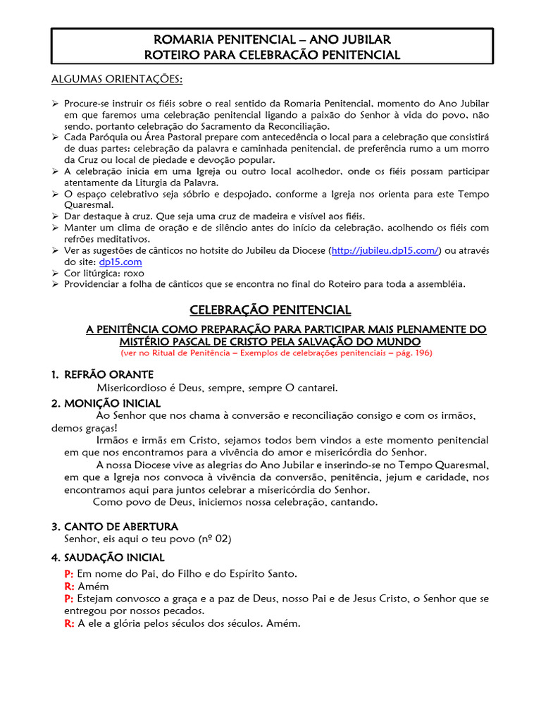 Roteiro para Romaria Penitencial | PDF | Oração | Pecado
