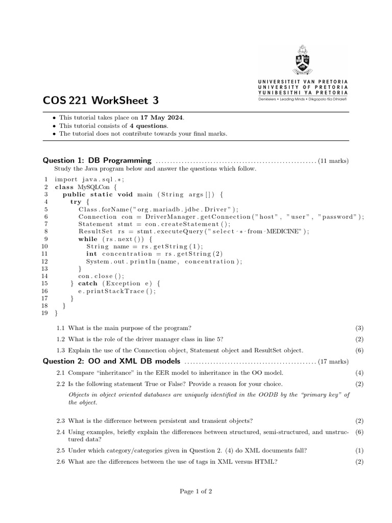 COS 221 Worksheet 3: DB Programming & Concepts | PDF | Database Index | Information Technology