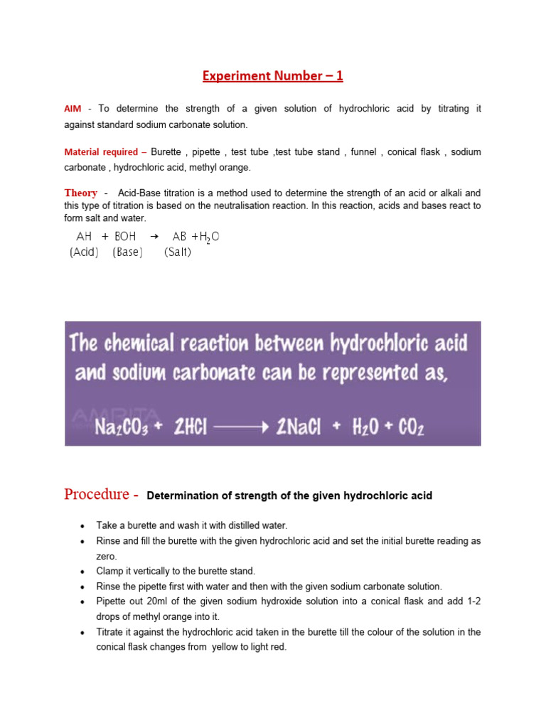 Experiment Number 1 & 2 - XI Practical | PDF | Titration | Chemistry
