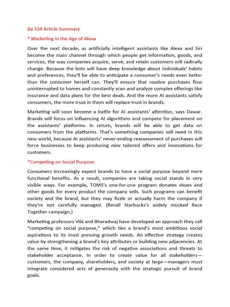 Ba 334 Article Summary | PDF | Brand | Marketing