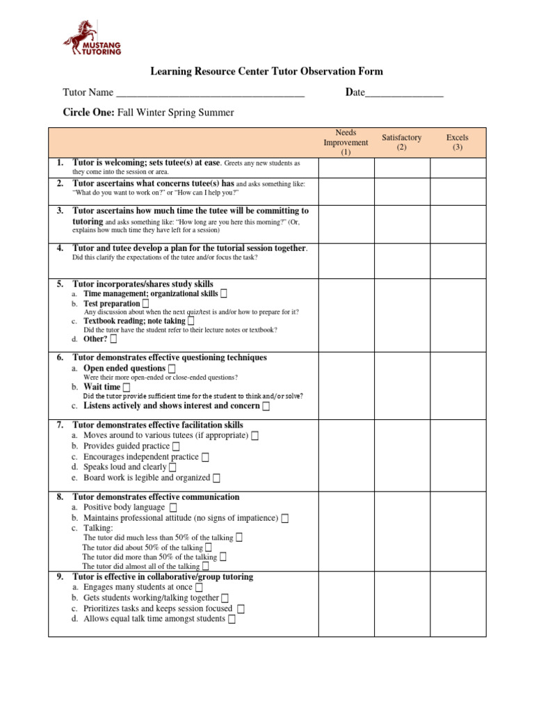 Sample Tutor Observation Form | PDF | Education Theory | Cognition