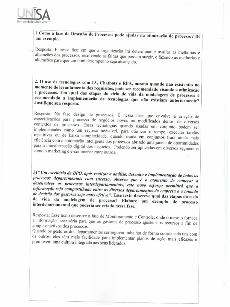 Resposta Atividade - Modelagem de Processos | PDF