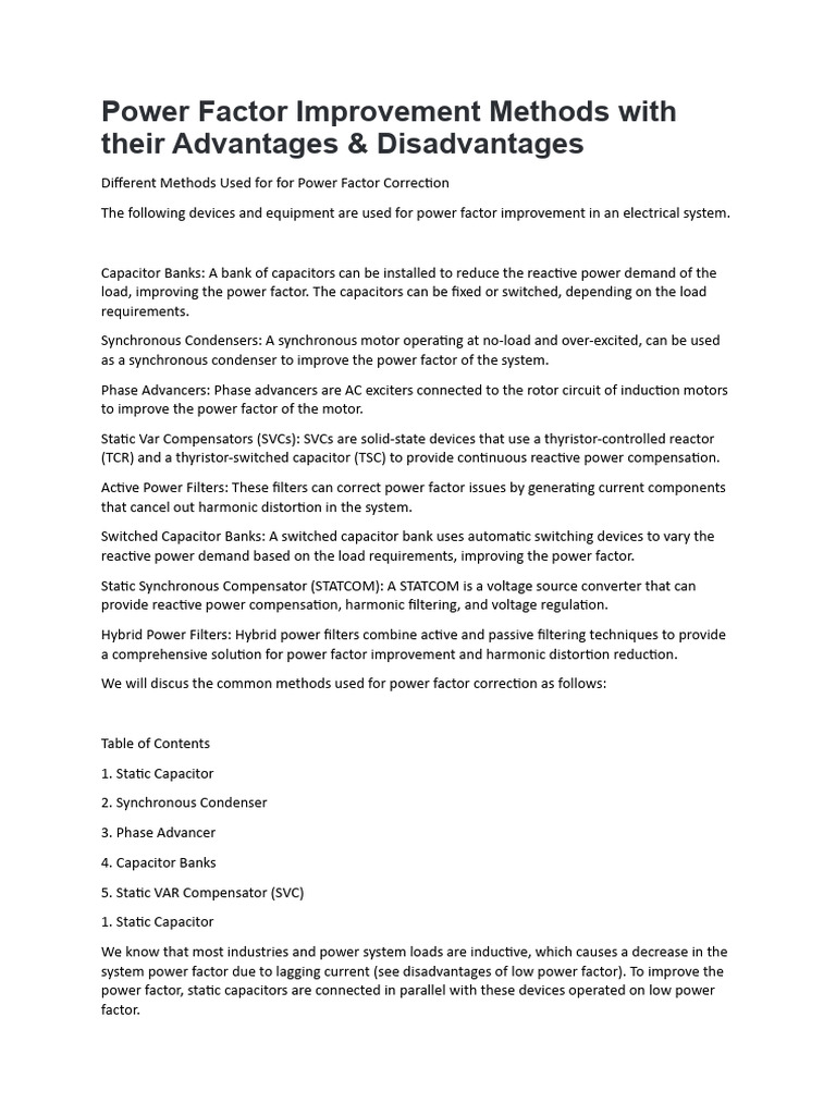 Power Factor Improvement Methods With Their Advantages | PDF ...