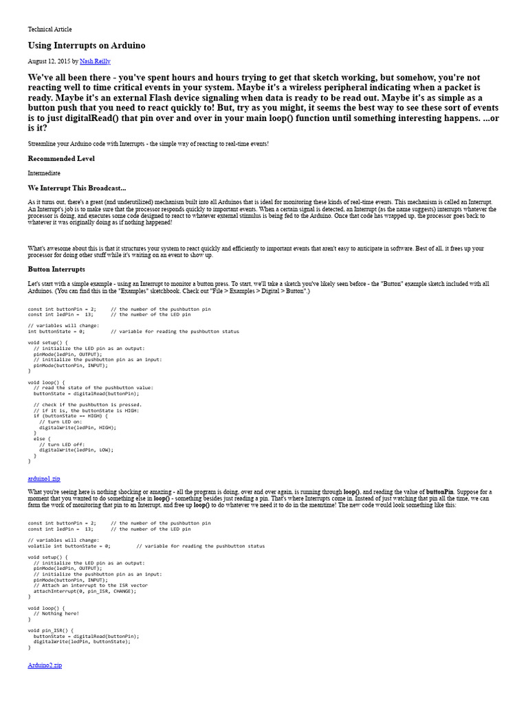 Arduino Interrupts Guide | PDF | Computer Program | Programming