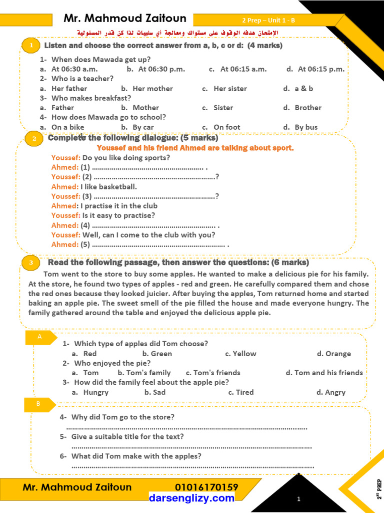 Prep 2 - U1 - A - Mr. Mahmoud Zaitoun (darsenglizy.com موقع درس انجليزي) | PDF | Games ...