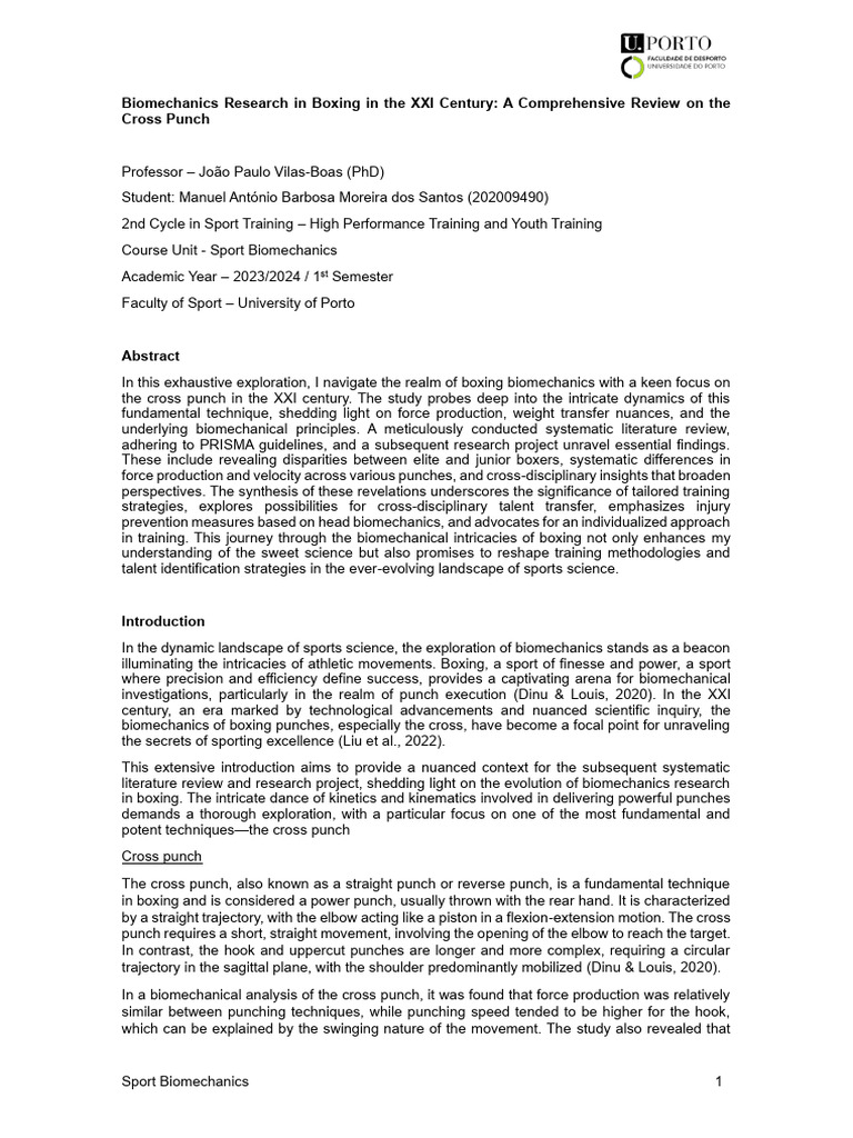 Boxing Biomechanics: Cross Punch Analysis | PDF | Systematic Review ...