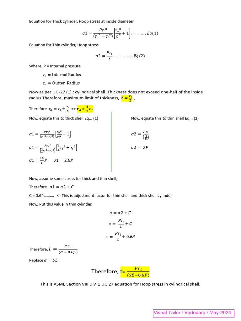 Shell equation for ASME Section VIII Div.1 | PDF | Mechanical ...