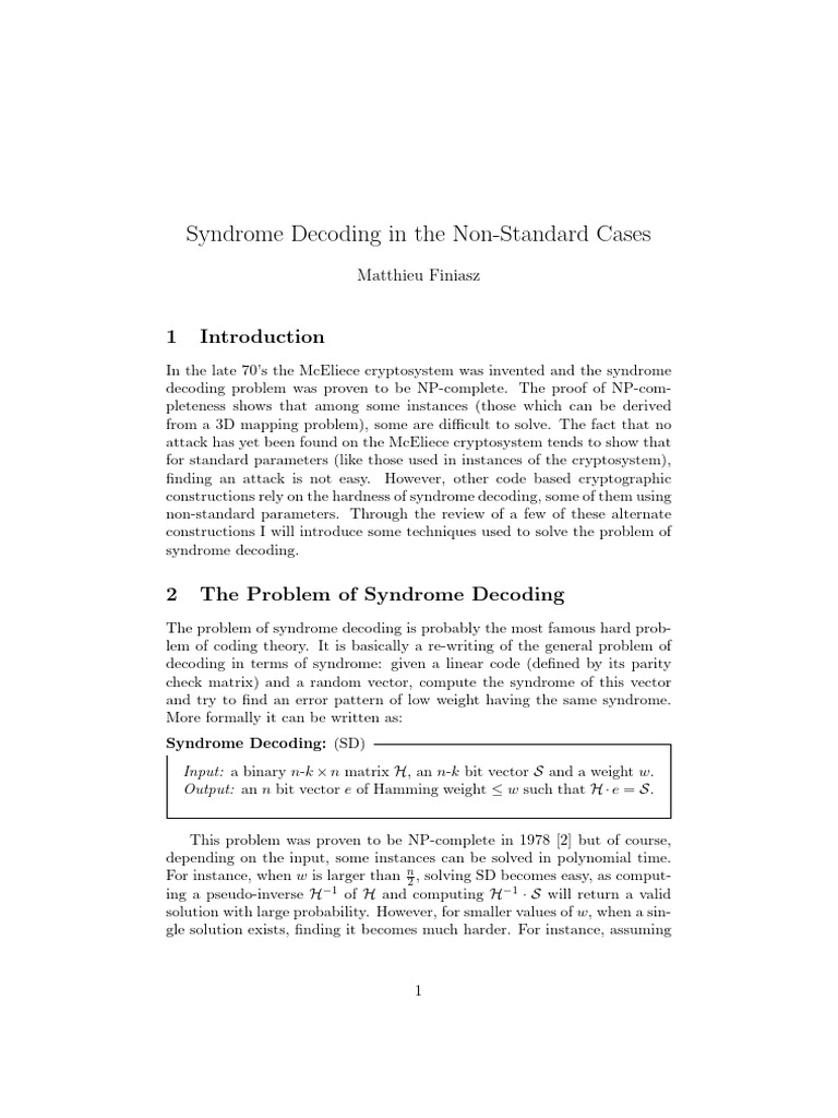 Syndrome Decoding in The Non-Standard Cases | PDF | Applied Mathematics | Algorithms