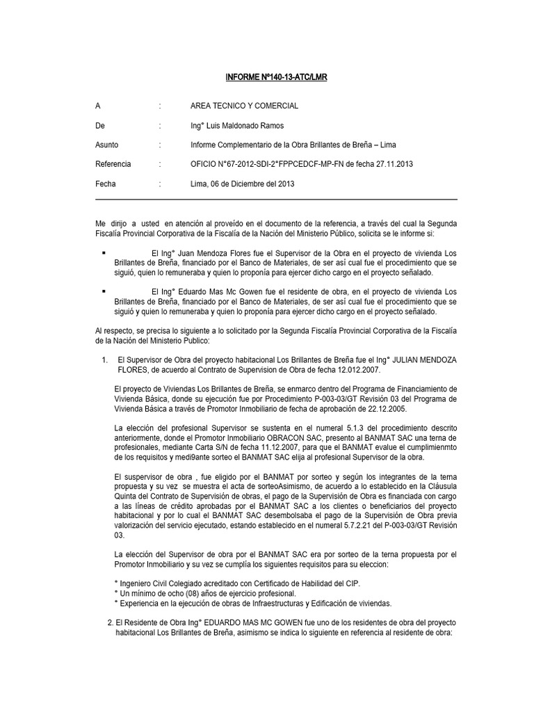 Informe Complementario ATC de Ing MENDOZA y MAS MC Del Ministerio Publico Fiscalia de La Nacion ...