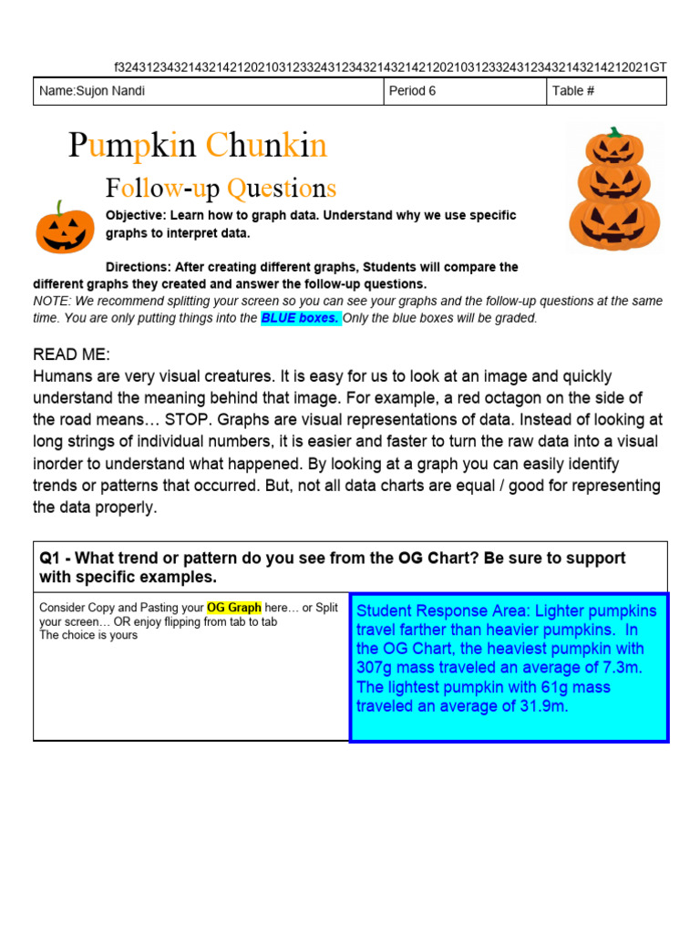 Pumpkin Chunkin Follow-Up Questions GT | PDF | Chart | Cognitive Science
