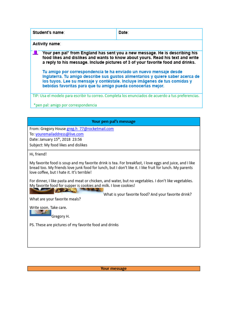 U3 - L3.1 - T6 Actividad Entregable | PDF | Meal | Lunch