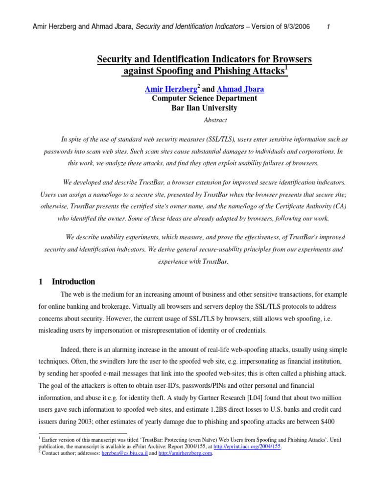Security and Identification Indicators For Browsers Against Spoofing and Phishing Attacks | PDF ...