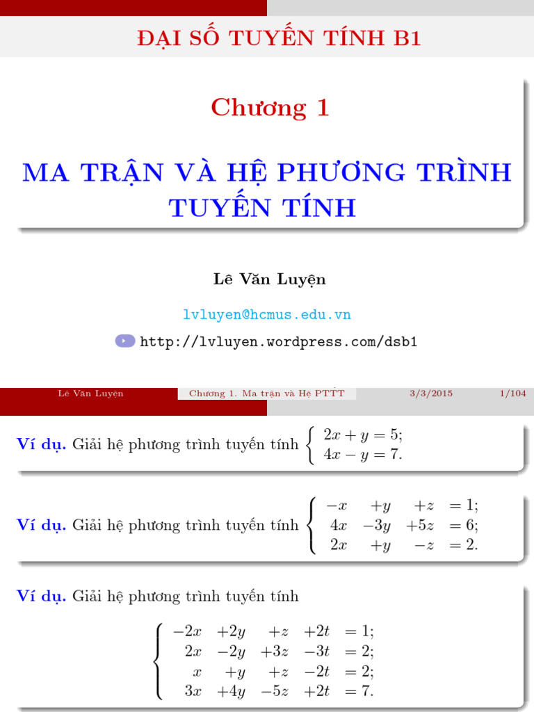 Dai-So-B1 - Le-Van-Luyen - dsb1 - Chuong-1 - Ma-Tran-Va-He-Pttt - (Cuuduongthancong - Com) | PDF