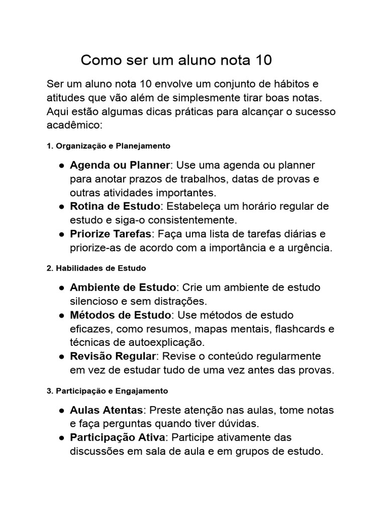 aluno nota 10 | PDF | Aprendizado