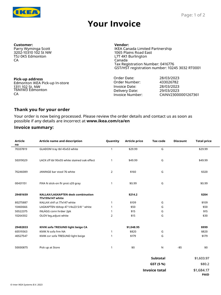 IKEA Receipt March 2023 | PDF | Invoice | Government Finances